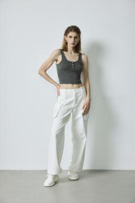 China Heathered Charcoal Cropped Tank Top  Warm Womens Henley for sale