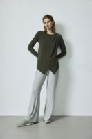 Quality Pleated Shoulder Basic Tops Cotton Spandex Long Sleeve Shirt Balanced Volume for sale