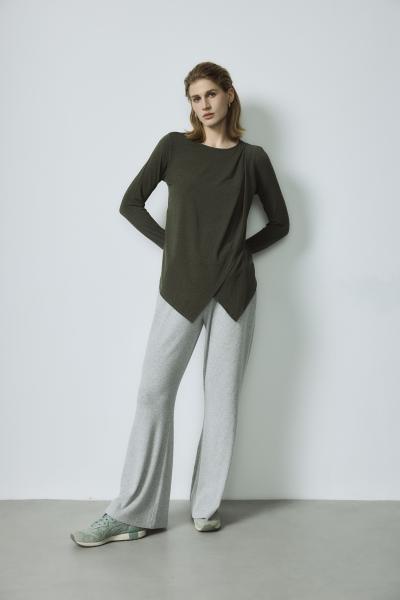 Quality Pleated Shoulder Basic Tops Cotton Spandex Long Sleeve Shirt Balanced Volume for sale