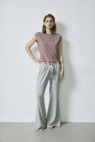 Quality Pink Basic Tops Dolman Sleeve Shirt Ribbed T Shirt Grey Flare Pants Set for sale