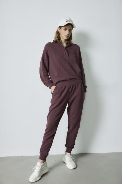 Quality Burgundy Oversized Sweatshirt Sportswear Half Zip Hooded Loungewear Set Soft Cotton for sale