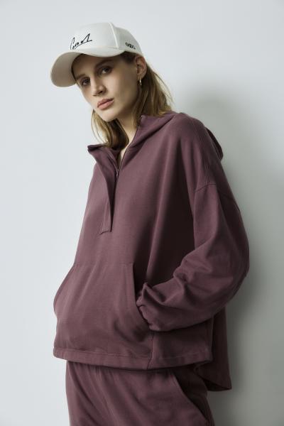 Quality Custom Burgundy  Sweatshirt Sportswear Oversized Half Zip Hoodie Outdoor Set for sale