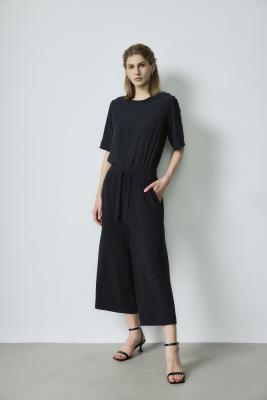 China Solid Color Black Loungewear Jumpsuit XS - XL Size Ladies Pyjamas Sets for sale