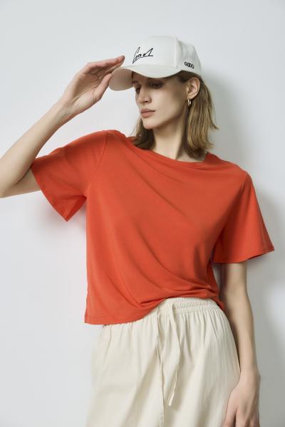 Quality Custom Brand Basic Crop Tops Orange Red Crew Neck Cropped Tee With Pants for sale