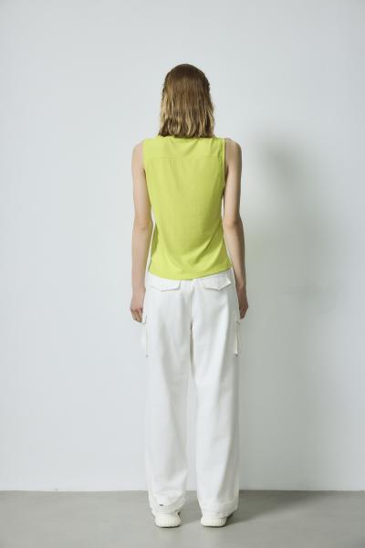 Quality Lime Green Basic Tops Ribbed Sleeveless Crop Top White Cargo Pants Set 102cm for sale