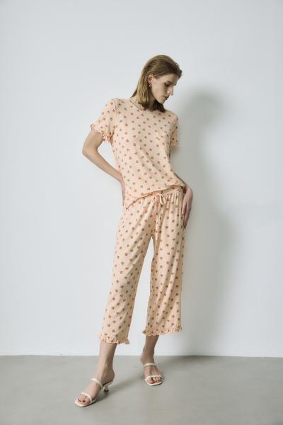 Quality Custom 100% Silk Micro Floral Print Pajama Set for sale