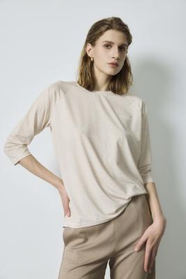 China Micro Ladies Plain T Shirts Neutral Beige Casual Raglan 3 4 Sleeve Tee Customization for sale
