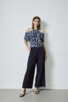 Quality Printed Off Shoulder Neckline Top Customization Black Wide Leg Pant Set for sale