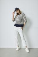 Quality Breathable Cotton Blend Navy Cream Nautical Stripe Relaxed Fit Top for sale