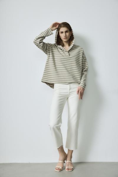 Quality Loop Fabric Soft Striped Hoodie Gentle On Skin Sweatshirt for sale