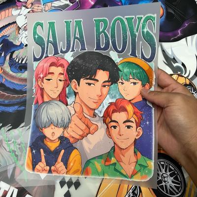 China Saja Boys KPop Demon Hunters Cartoon DTF Transfer – Custom Iron On PVC Vinyl Sticker, Ready Press For T Shirts & Clothing Label for sale
