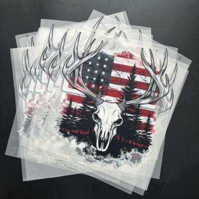 China Patriotic Deer American Flag DTF Transfer - Custom Soft Plastic Heat Press Sticker for T Shirts - Ready to Press Cartoon Design for sale