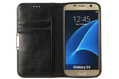 China Galaxy S6 Leather Phone Cases Black Color With Stand / Card Slot CE Approved for sale