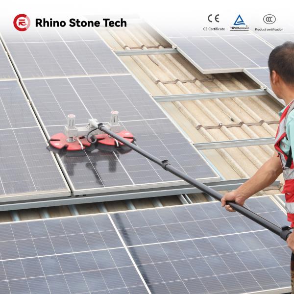 Quality Anti-Skid Lightweight Solar Panel Cleaning Brush with Dual-Motor Balanced Drive and Carbon Fiber Telescopic Pole for PV Module Cleaning for sale