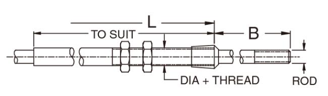 Screwed sleeve end fitting diagram for T-Flex pull-only control cable