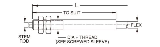 T-Flex cable clevis and threaded stem dimensions for control assembly