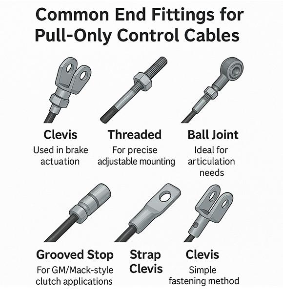 Pull-only cable end fittings – clevis, threaded, ball joint, grooved, strap clevis