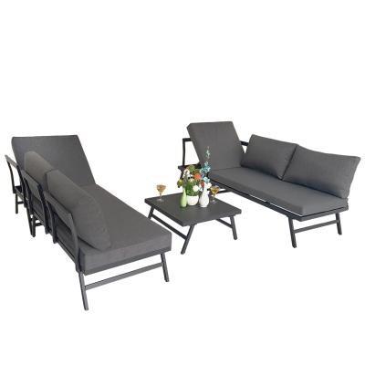 China Patio Balcony Outdoor Furniture Set of 5 Knock Down Structure Popular High Quality Aluminum Garden Sofa Set for sale