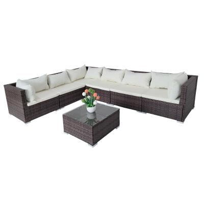 China 7-Pieces Outdoor Sectional Sofa Patio Casual Sofa Garden Corner Functional Rattan Wicker Sofa Set for sale