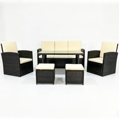 China Outdoor Garden and Patio Furniture Set Dining Table and Chairs Rattan  2 Seat and Single Armchair 2 Pieces Stool 1 Piece Table for sale