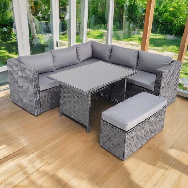 Quality Set of 4 Big Size Outdoor Patio Garden Dining Table and Chairs Terrace Rattan Seating Casual Terrace Furniture for sale