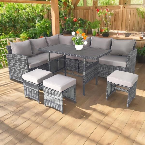 Quality Factory Wholesale Patio Garden Dining Table and Chairs Terrace Rattan Seating Casual Terrace Outdoor Dining Set for sale