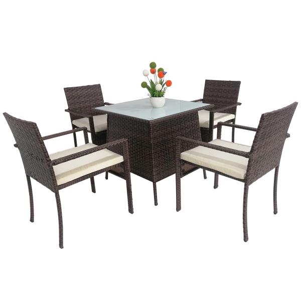 Quality Factory 2027 Hot Sale 1 Piece Table 4 Pieces Chairs  Garden Rattan Dining Set Tempered Glass Table Top for sale
