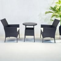 Quality PE Rattan Wicker Bistro Set Outdoor Patio Furniture with Round Glass Top Table & for sale