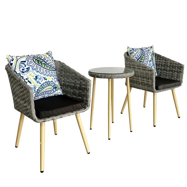 Quality Modern Gray Poly Rattan Non-Foldable Patio Dining Set with Cushions 2 Seater Outdoor Garden Furniture Contemporary Design for sale