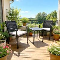 Quality Outdoor Balcony Furniture 3 Piece Set PE Wicker Chairs with Cushions Slatted for sale