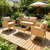 Quality 4 Pieces PE Rattan Patio Furniture Set, Outdoor Garden Sofa Set with Waterproof for sale