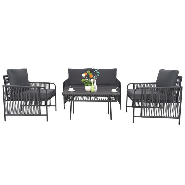 Quality Factory Wholesale Indoor Out Door Use Metal Frames Rope Conversation Sofa Set with Coffee Table for sale