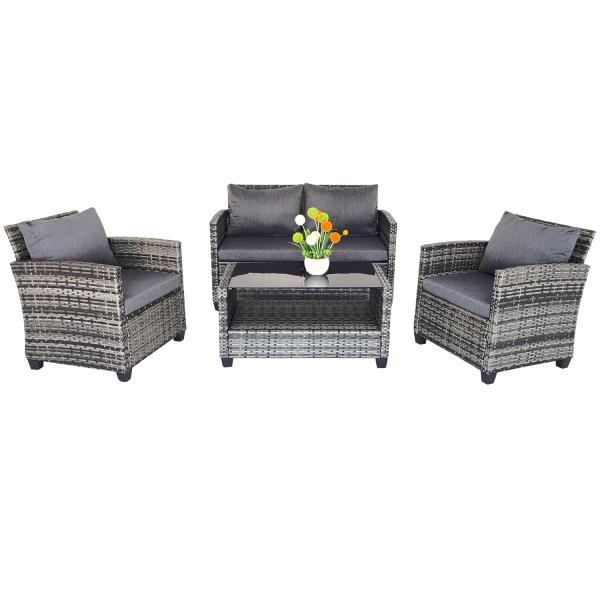 Quality Wholesale Manufacture Set of 4 Leisure  Conversation Rattan Table and Chair with Plastic Feet for sale