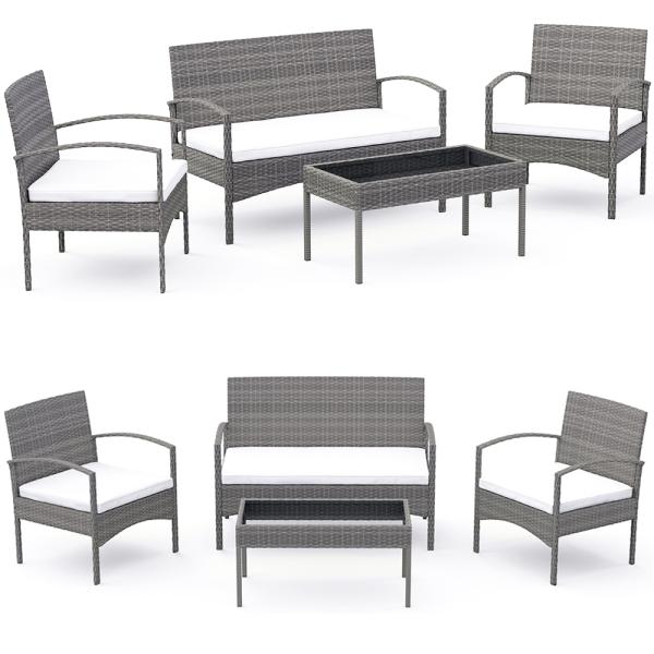 Quality Modern 4-Piece Outdoor Wicker Rattan Sofa Set All-Weather Patio Conversation Furniture Chairs With Coffee Table for sale