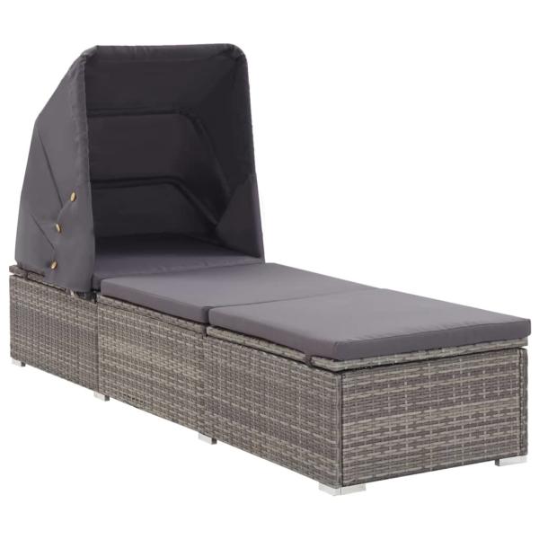 Quality Wholesale Promotion Outdoor Patio Poolside Garden Rattan Furniture Sun Lounger with Canopy and Cushion Waterproof Fabric Sunbed for sale