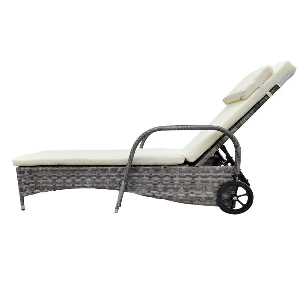 Quality Folding Outdoor Foldable Beach Chaise Lounge Relax Leisure Lowseat Lounge Portable Rattan Sun Lounger With Two Rear Wheels for sale