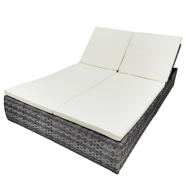 Quality Leisure Outdoor Rattan Double Sun Bed Rattan Wicker Chaise Lounge 2 Person Daybed  Curved Modern Furniture Gray for sale