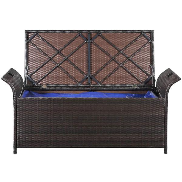 Quality Wholesale Price High Quality Steel Frame  Rattan Storage Bench Outdoor Furniture Storage Box With Eye Rings 2 Sides Garden Bench for sale
