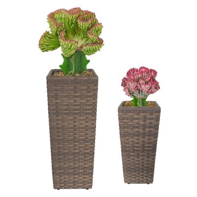 China Outdoor Indoor Rattan Flower Pot Wicker Garden Planter Stand for sale