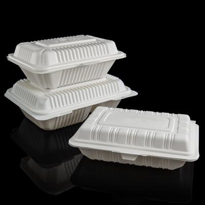 China Restaurant 9in Corn Starch Disposable Cutlery 3 Compartment Clamshell Food Packaging for sale
