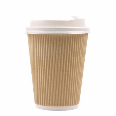 China Parede reciclável do Tripple dos copos de papel da ondinha do PLA 12oz Kraft de 90MM picosegundo para o café à venda