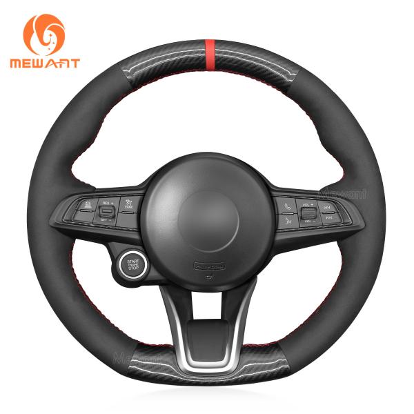 Quality Black Carbon Suede Steering Wheel Cover for Alfa Romeo Giulia Stelvio Tonale for sale