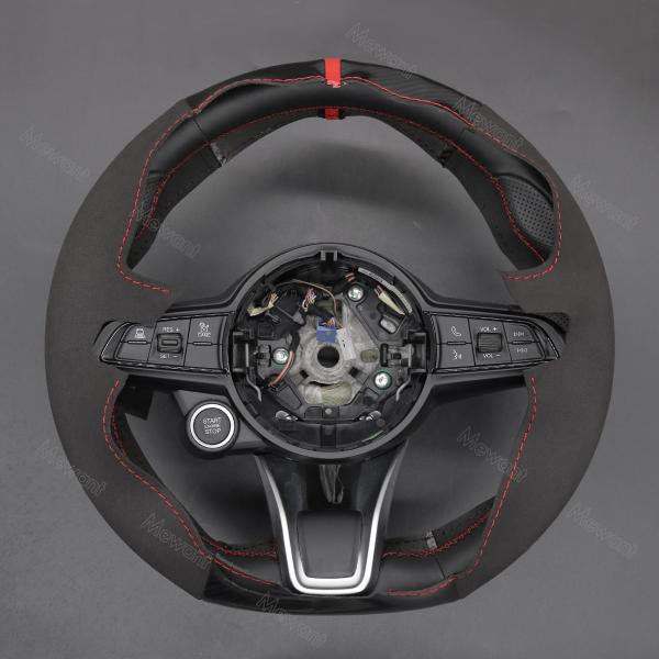 Quality Black Carbon Suede Steering Wheel Cover for Alfa Romeo Giulia Stelvio Tonale for sale