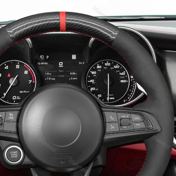 Quality Black Carbon Suede Steering Wheel Cover for Alfa Romeo Giulia Stelvio Tonale for sale