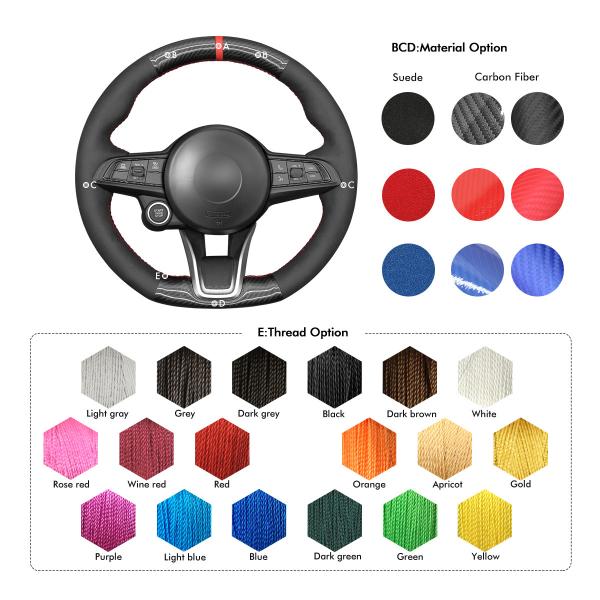 Quality Black Carbon Suede Steering Wheel Cover for Alfa Romeo Giulia Stelvio Tonale for sale