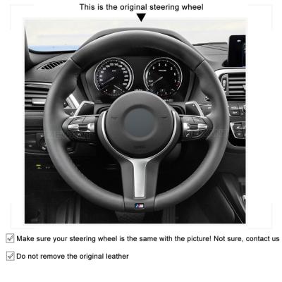 Cina Copertura del volante in pelle nera per BMW M F22 F23 F30 F34 F32 F33 F36 F10 F07 F12 F13 F06 F39 F25 F26 F15 F16 Colore del filo personalizzato in vendita