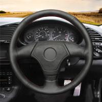 China BMW E36 E46 E39 8 Series White Thread Custom Leather Stitched Car Steering Wheel Cover for sale