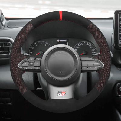 China Perfectly DIY Fluffy Faux Suede Steering Wheel Cover for Toyota Yaris Cross GR 2020 2021 2022 for sale