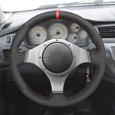 Cina Cuffia del volante a cucitura a mano in suede morbido nero per Mitsubishi Lancer Evolution EVO 7 8 9 MR M 2003 2004 2005 2006 2007 in vendita
