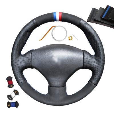 China DIY Auto Accessoires Zwart Echt Huid Suede DIY Bescherming van het stuur voor Peugeot 206 SW 2003 2004 2005 206 CC 2004 2005 Te koop
